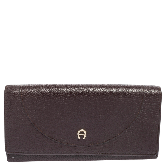 Etienne Aigner | Bags | Aigner Plum Leather Logo Flap Continental ...